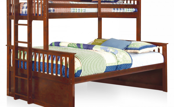Andris Cottage Solid Wood Twin over Full Bunk Bed in Dark Walnut ...