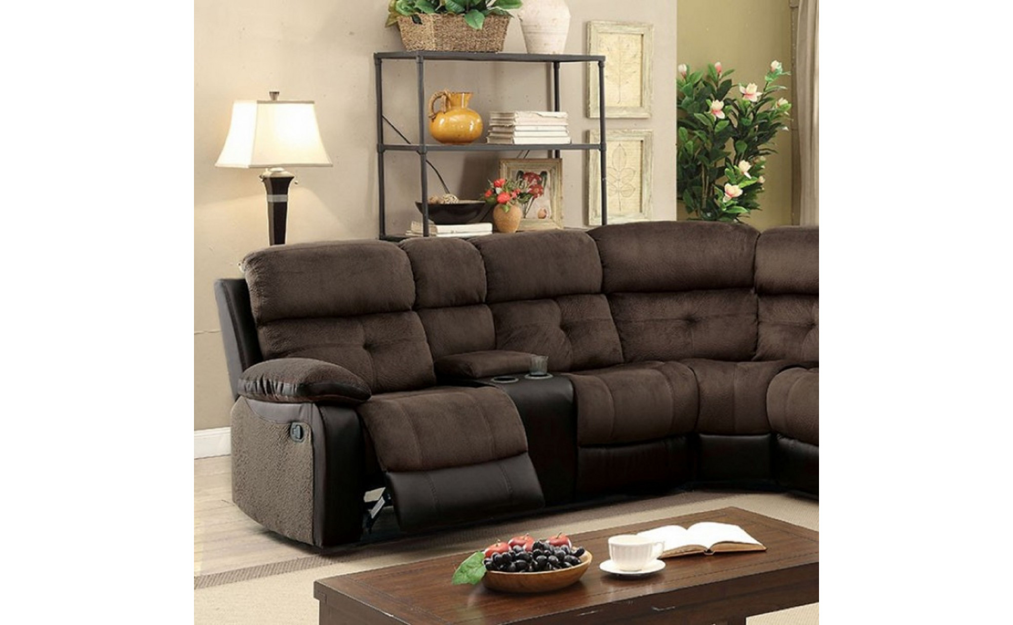 Roxan Reclining Sectional w Consoles Brown Black Furniture of America
