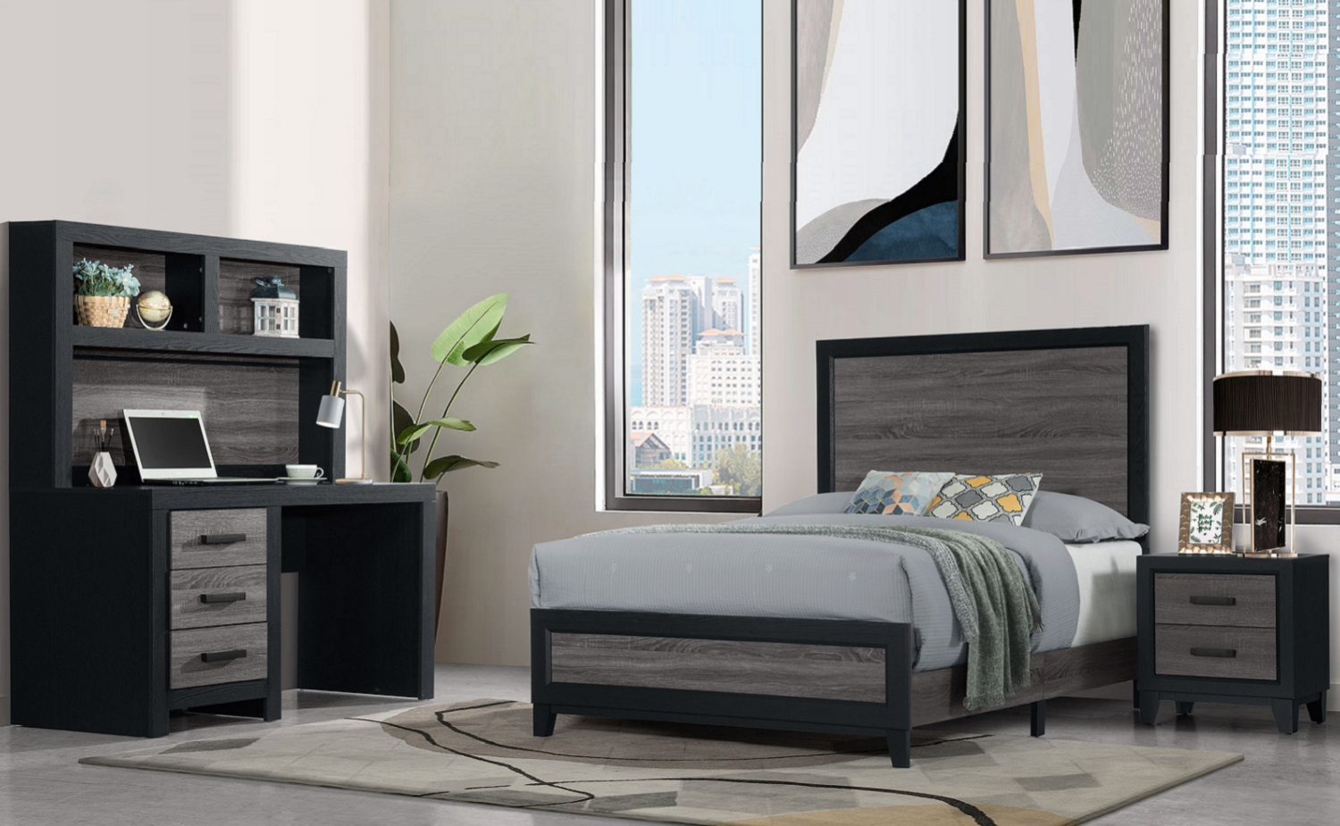 Lisbon Bedroom Set Grey / Black Global Furniture USA
