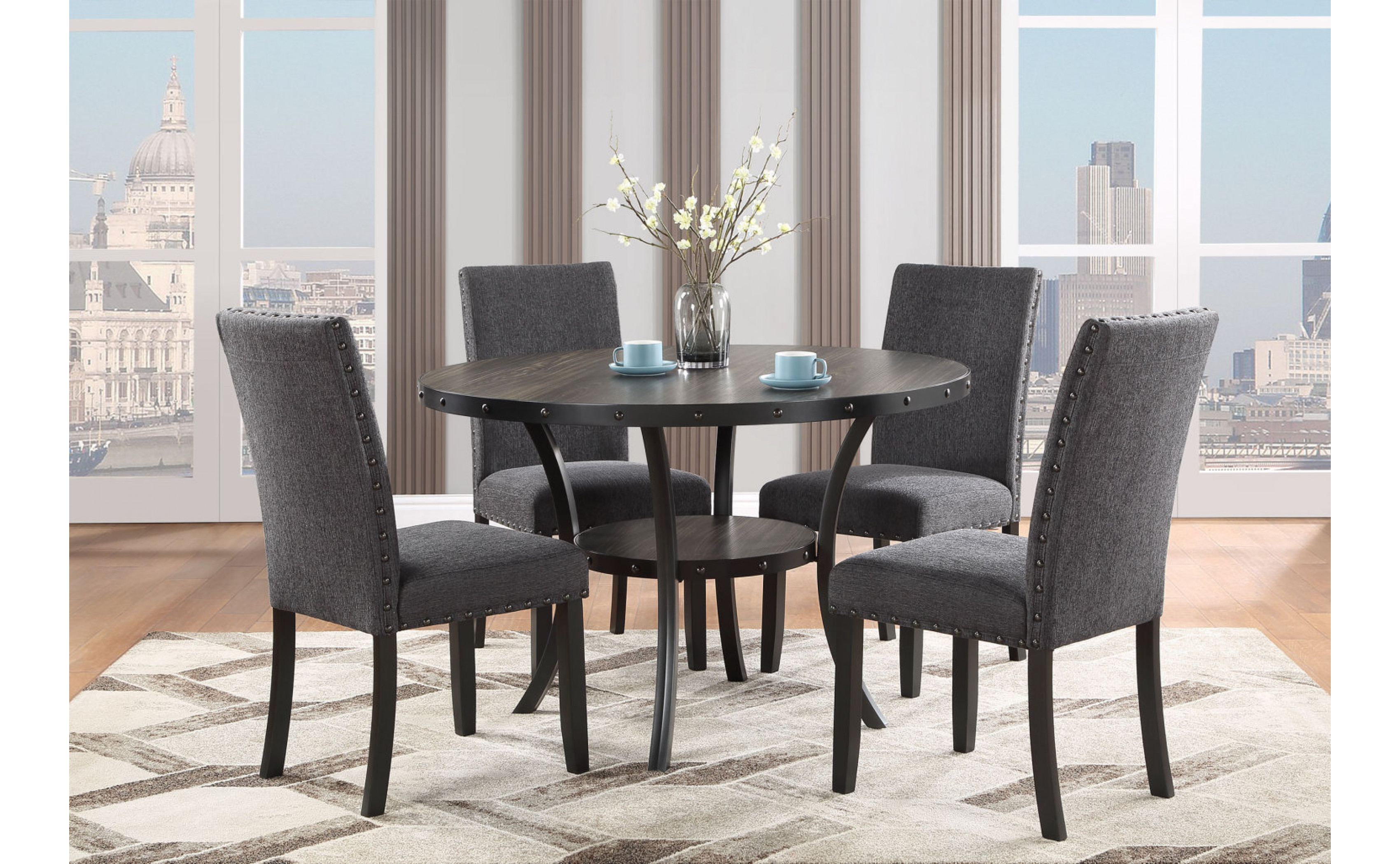 D1622DT + D1622DC-GRY Dining Set Black / Grey Global Furniture USA