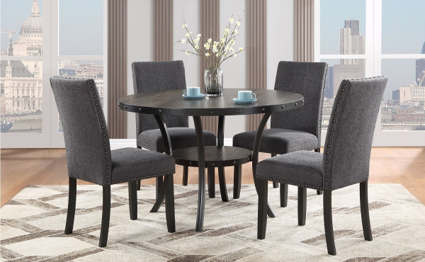 D1622DT + D1622DC-GRY Dining Set Black / Grey Global Furniture USA