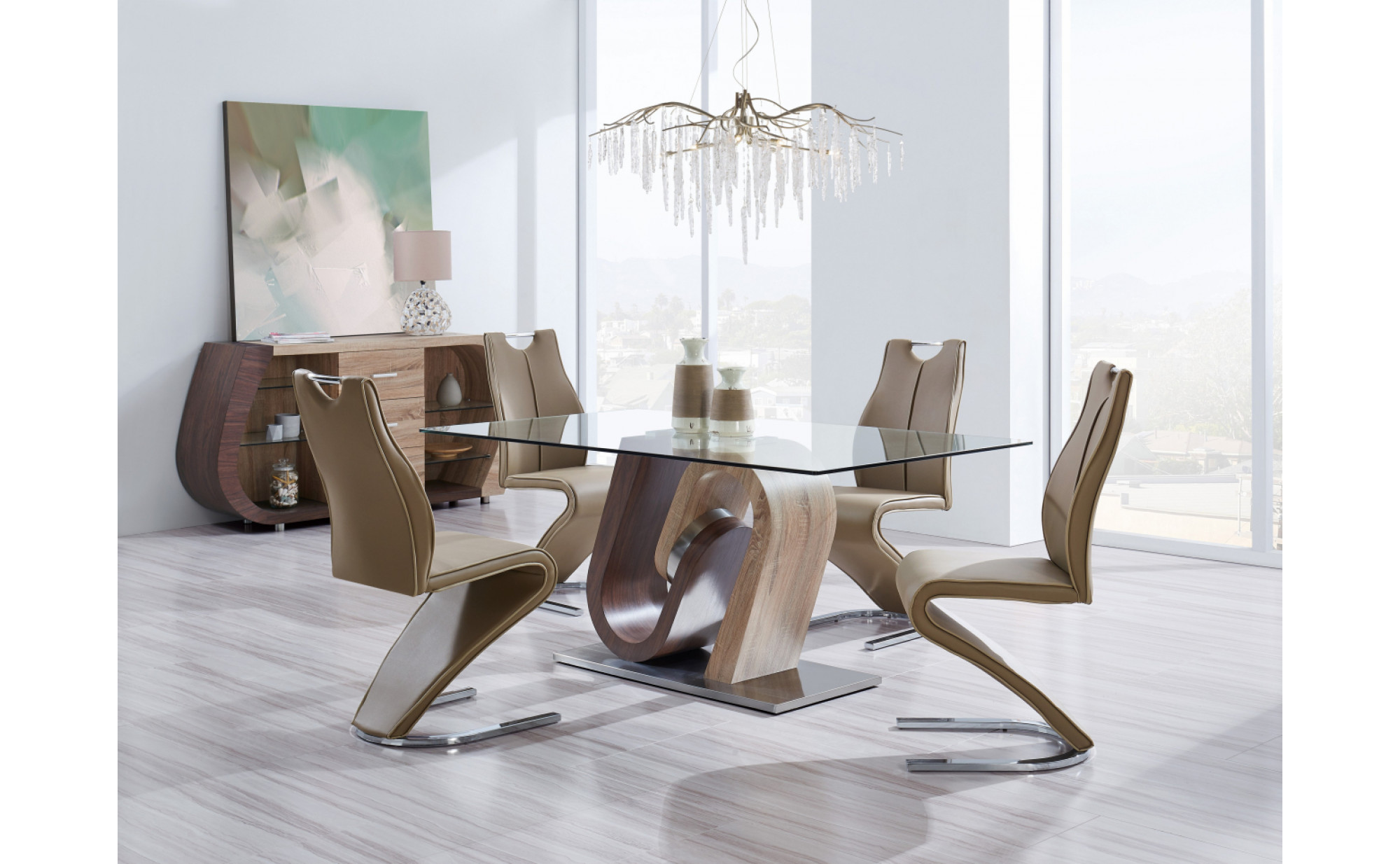 D4126NDT + D4126NDC Dining Set Oak / Walnut Global Furniture USA