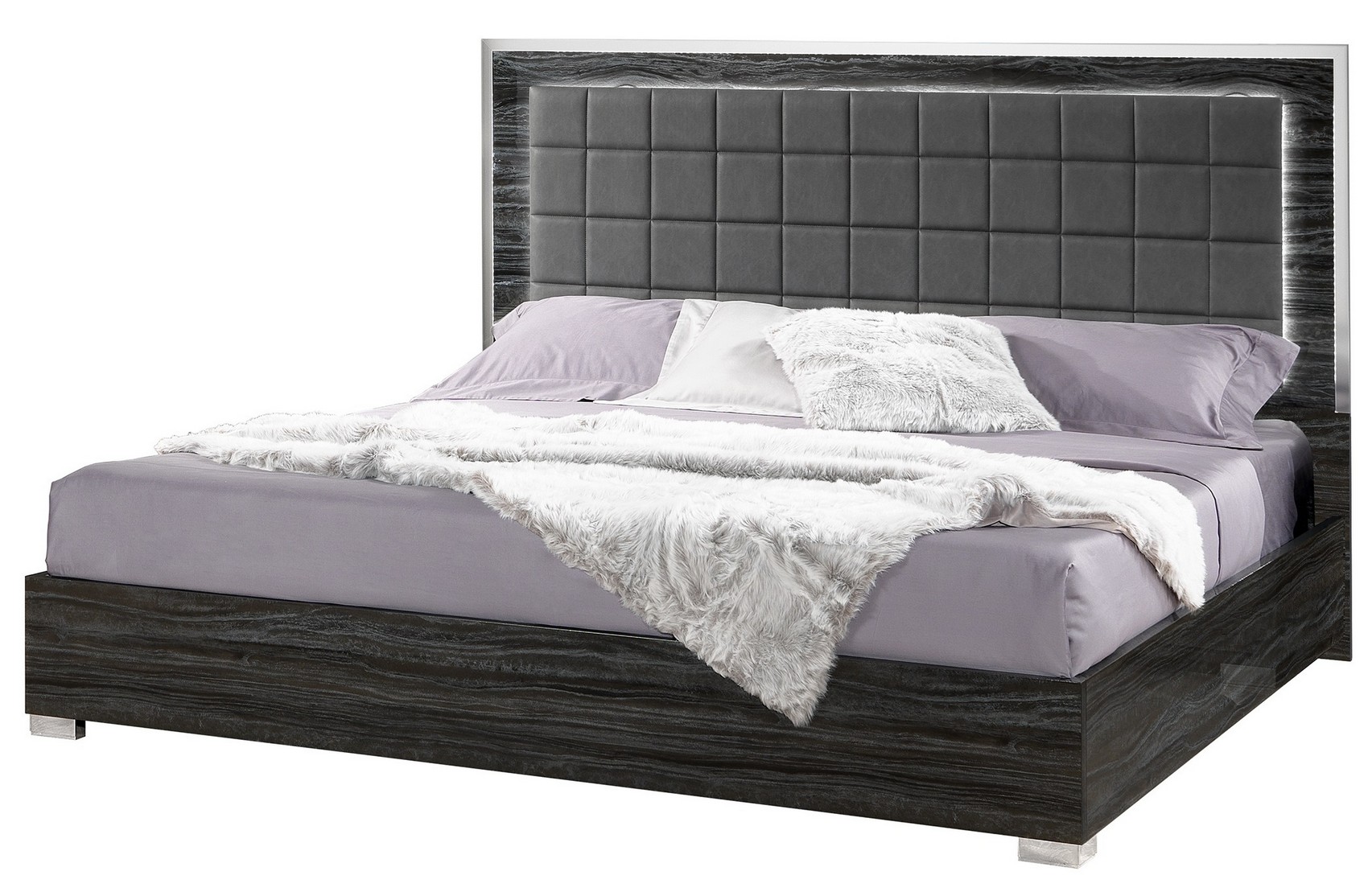 Alice Glossy Gray Bedroom Set Glossy Leatherette Grey J&M Furniture JM