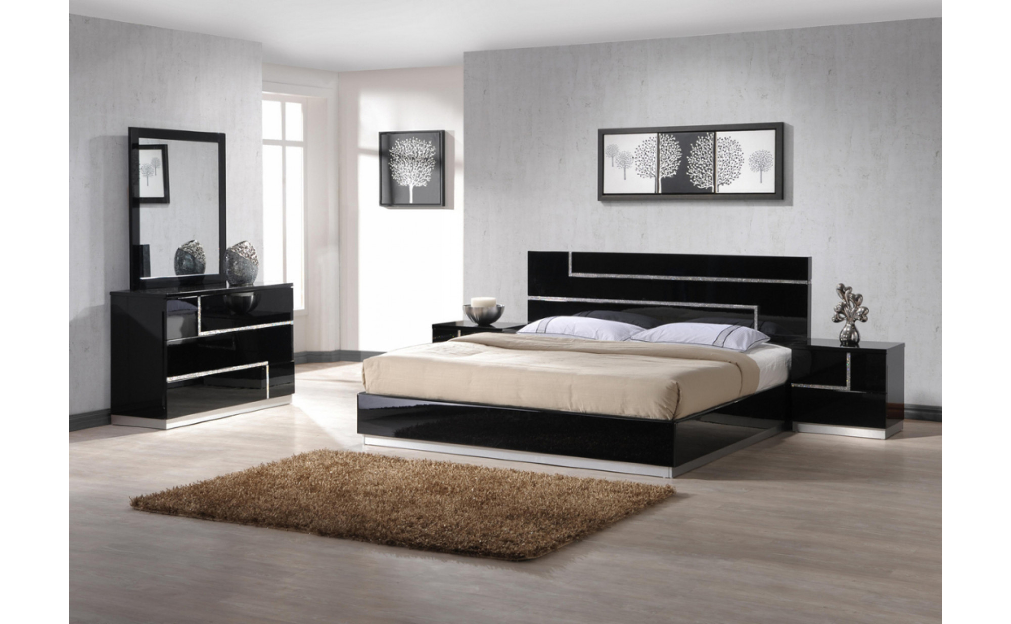 Lucca Bedroom Set Black Lacquer J&M Furniture JM