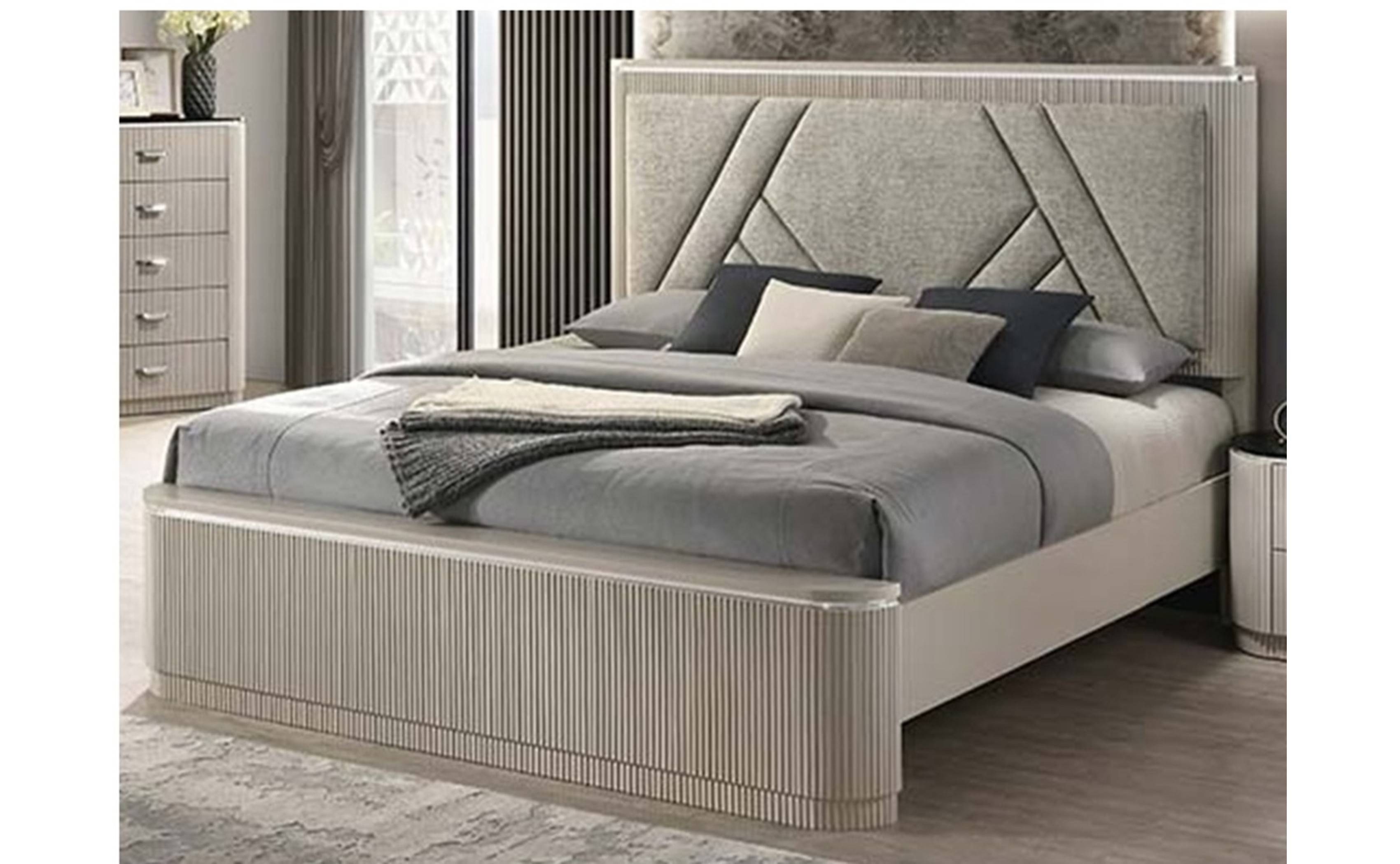 Onyx Bedroom Set Glossy Fabric Grey J&M Furniture JM